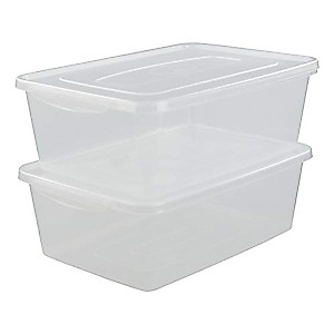 Inhouse 16 Quart Clear Storage Bin, Plastic Latching Box/Container with Lid, Set of 2