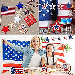 10 Pcs 4th of July Tiered Tray Decor Set Patriotic Tiered Tray Decor American Star Wood Signs Rustic Farmhouse Decor Red White Blue Signs Independence Day Decoration for Home Shelf (Fresh Style)