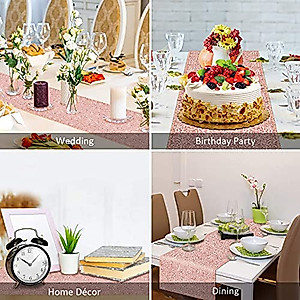 FGSAEOR Rose Gold Tablecloth, 12x108inch Sequins Table Runners and 54x108inch Plastic Table Cloths for Party Decorations, Sparkling Party Supplies Table Cover for Indoor Outdoor Parties