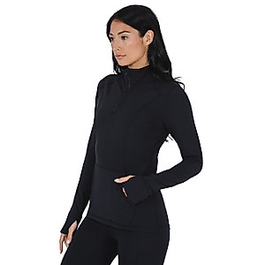 Yogalicious Nude Tech Half Zip Long Sleeve Jacket with Front Pockets - Black - Small