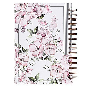 Christian Art Gifts Journal w/Scripture Trust In The Lord Proverbs 3:5 Bible Verse Pink Flowers 192 Ruled Pages, Large Hardcover Notebook, Wire Bound