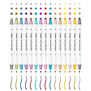 Ohuhu Dual Tip Dot Markers: 15 Colors Dot Marker Pens (Fine & Dot) for Kids Adults Water-Based Ink Metallic & Regular Colors Dot Pens for Journaling Scrapbooking DIY Highlighting Drawing Markers