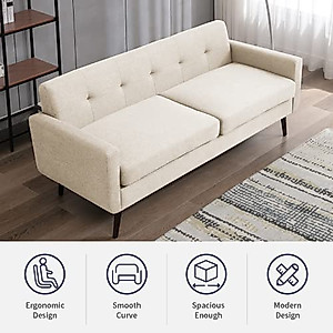 ZAFLY 80" Big Loveseat Sofa Couch, Deep Seat Sofa Upholstered Comfy Couch Furniture with 5.9" Cushion for Small Spaces/Living Room/Bedroom/Office/Apartment (Beige)
