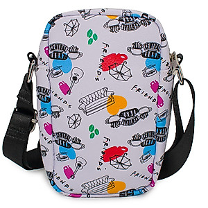 Buckle Down Friends Bag, Cross Body, Television Show Outline Icons Collage, White, Vegan Leather