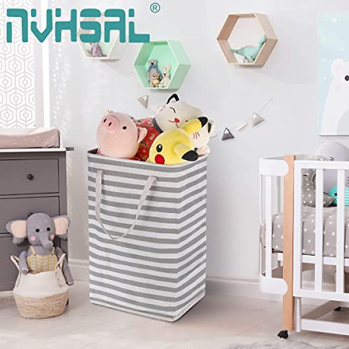 Collapsible Laundry Hamper with Handles, Large Laundry Basket 75L Freestanding Square Storage Bin Towels Toy Clothes Organizer Canvas Waterproof Laundry Baskets for Home Travel School (Grey White)