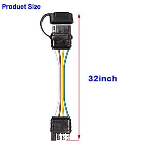 EXERAUO 4 Flat Wire Connector 32 inch 4 Pin Trailer Wire Plug Extension Hitch Light Trailer Wiring Harness Extender with Rubber Cab for RV Trailer Boat