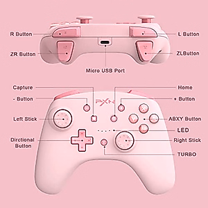 PXN Wireless Switch Controller for Nintendo Switch/Switch Lite/OLED, Support iOS(16 Version Only) Switch Pro Controller with Turbo, Wake-up, NFC, Motion, Vibration Wireless Switch Controller-Pink