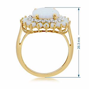 Jewelili Blooming Ring in 18K Yellow Gold Over Sterling Silver Oval and Pear Shape Created Opal with Round Created White Sapphire, Size 9