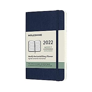 Moleskine Classic 12 Month 2022 Weekly Horizontal Planner, Soft Cover, Pocket (3.5" x 5.5"), Sapphire Blue