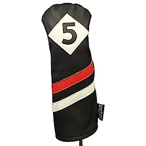 Majek Retro Golf Headcover Black Red and White Vintage Leather Style #5 Fairway Wood Head Cover Classic Look