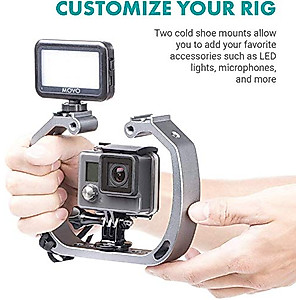 Movo GB-U70 Underwater Diving Rig for GoPro Hero with Cold Shoe Mounts, Wrist Strap - Works with HERO3, HERO4, HERO5, HERO6, HERO7, HERO8, Osmo Action Cam - Perfect Scuba Gear GoPro Accessory