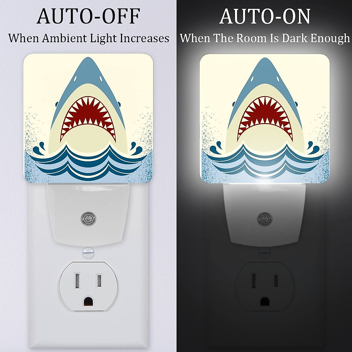 EVANLinsim Shark Night Light Plug in Set of 2, 0.5 W Led Night Lights for Kids Adults Boys Girls Babies, Auto Senor Dusk to Dawn for Reading Bathroom Bedroom Nursery Decorative