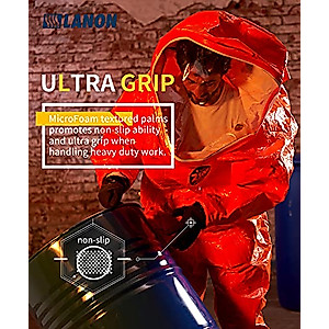 LANON Nitrile Chemical Resistant Gloves, Reusable Heavy-Duty Rubber Gloves with MicroFoam Textured Palm, Acid, Alkali and Oil Protection, Black, XL