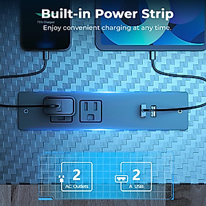 DOMICON Small Gaming Desk with LED Lights & Power Outlets, 39 Inch Computer Desk with Monitor Stand, PC Gaming Table with Carbon Fiber, Black