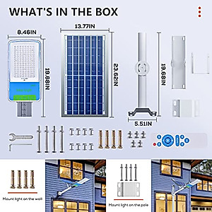 OKPRO Solar Powered Street Light, Super Bright LED Street Light, 500W Outdoor Solar Powered Light, IP66 Waterproof Solar Powered Street Light, Dusk to Dawn, for Lawn, Yard, or Driveways