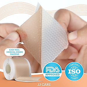 JJ CARE Soft Silicone Tape, 1.6” x 120” Flexible Silicone Scar Tape, Medical Grade Silicone Strips for Scars, Washable & Reusable Scar Tape for Surgical Scars, Latex-Free Scar Tape