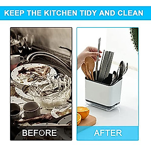 Tengfy Utensil Holder for Kitchen Counter Spoon Holder Silverware Holder Utensil Caddy Cutlery Drainer Sink Caddy-Black