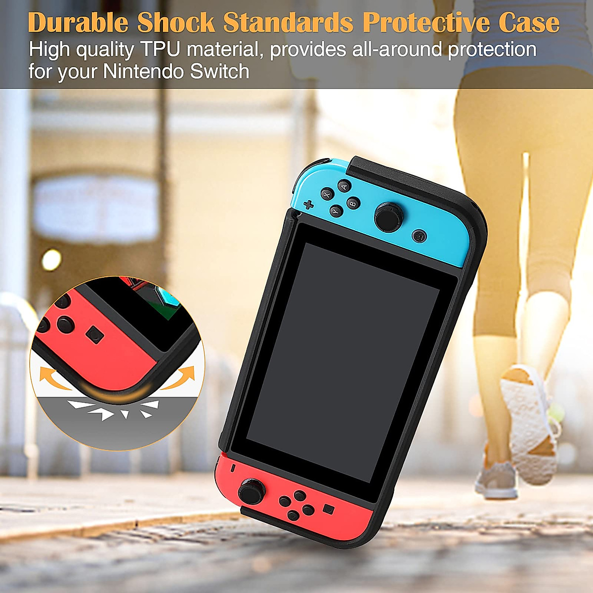 Protective Case for Nintendo Switch, KENOBEE Thicken TPU Switch Cover With Adjustable Kickstand & Detachable Game Holder, Grip Case Protector for Nintendo Switch Console and Joy-Con Controller