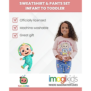 CoComelon JJ Toddler Girls Pullover Fleece Sweatshirt and Pants Set Blue/Pink 3T