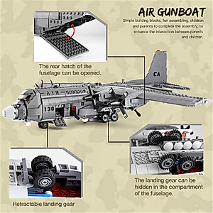 MEOA Military Army Building Sets for Boys 1713pcs The AC130 Aerial Gunboat Set Building Blocks Bricks WW2 Toys Classic Model Plane Kits Educational Learning Toys Boy Gifts