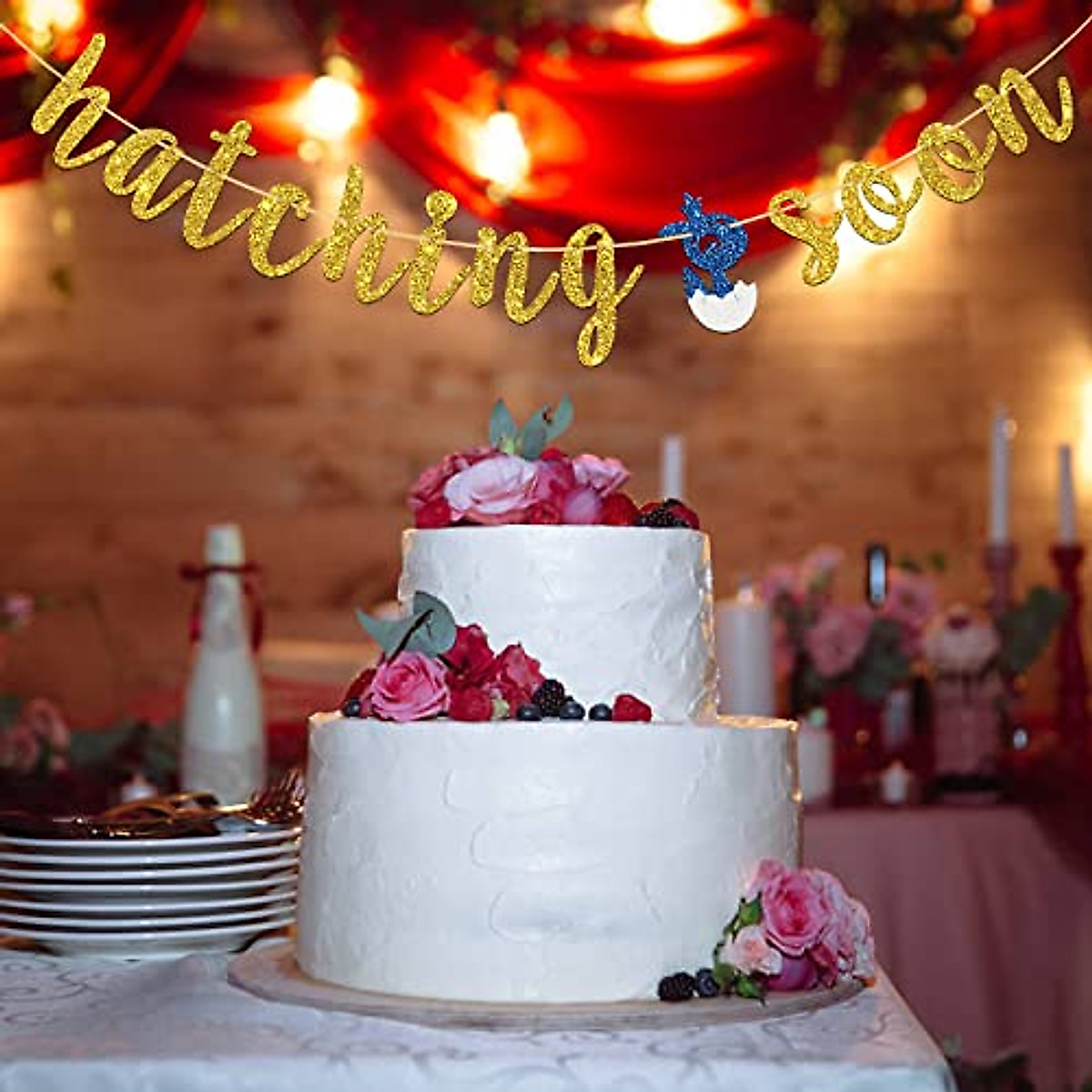 INNORU Hatching Soon Banner, Dinsaur Theme first Birthday Party Decorations, Baby Shower, Happy Birthday Party Decorations Gold Glitter