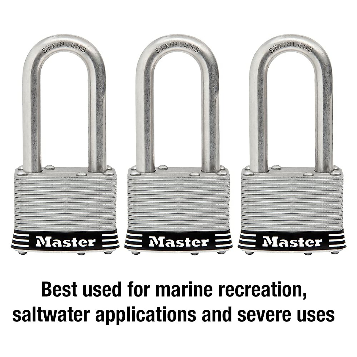 Master Lock 1SSTRILH Stainless Steel Outdoor Padlock with Key, 3 Pack Keyed-Alike, Silver