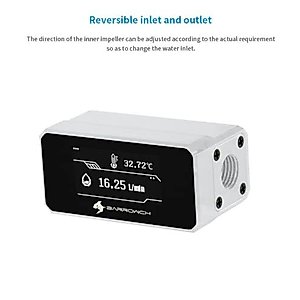 Barrowch G1/4" Water Temperature Sensor & Flow Meter with OLED Display FBFT07 for PC Water Cooling System (Black)