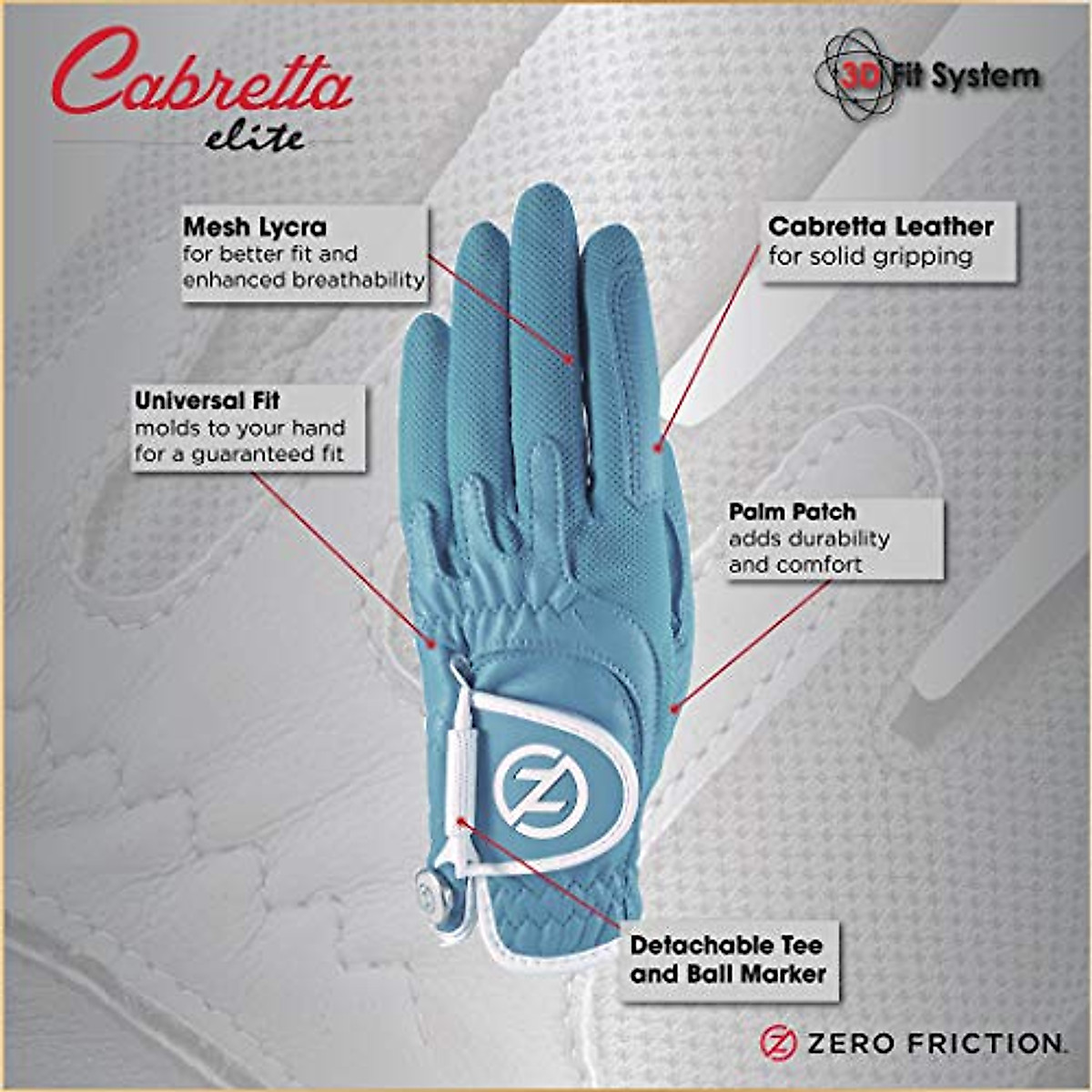 Zero Friction Ladies Cabretta Elite Golf Glove, Left Hand, Turquoise, One Size