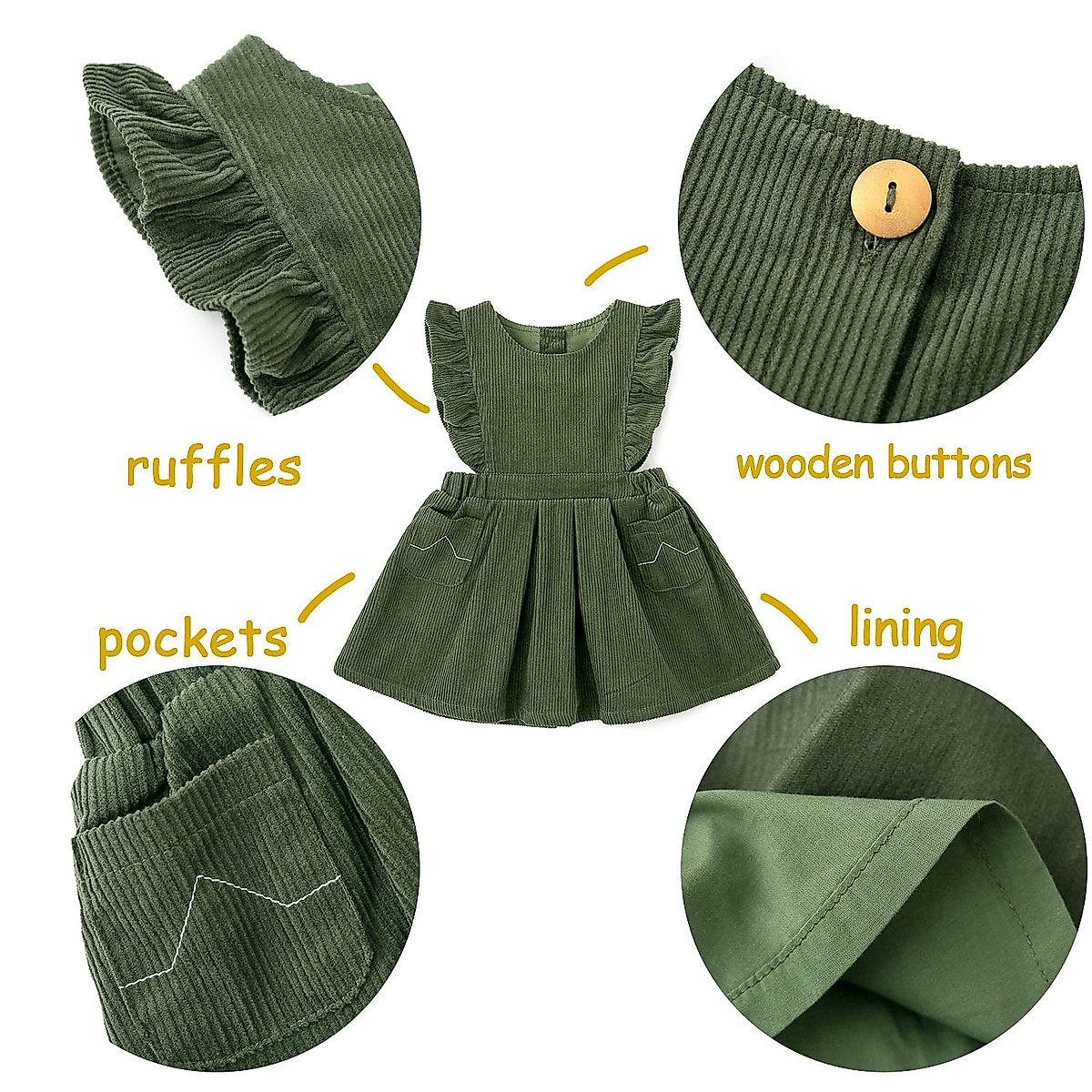 Simplee kids Casual Girl Fall Dress Solid Green Corduroy Holiday Girl Dress with Pockets 10 Years