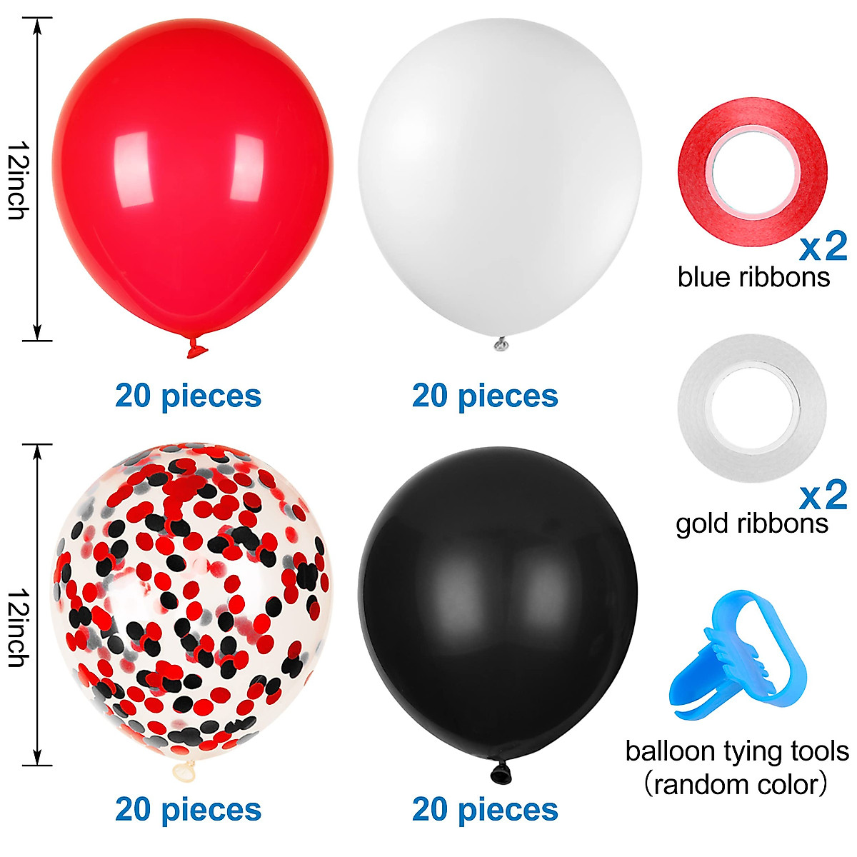 JOYYPOP 80Pcs Red White and Black Latex Balloons with Confetti Balloons for Graduation Poker Card Party Decorations,Casino Party,Race Car Party,Red and White Graduation Decorations