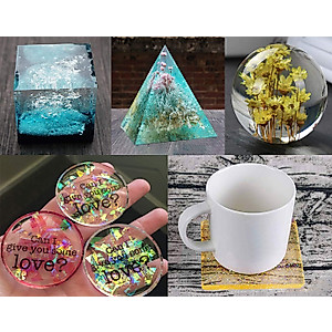 Silicone Resin Molds 5Pcs Resin Casting Molds Including Sphere, Cube, Pyramid, Square, Round with 1 Measuring Cup & 5 Plastic Transfer Pipettes for Resin Epoxy, Candle Wax, Soap, Bowl Mat etc