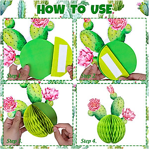 Whaline 6Pcs Cactus Honeycomb Centerpieces Succulent Plants Paper Table Topper Greenery Bloom Theme Summer Party Table Decoration for Birthday Hawaiian Luau Baby Shower Photography, 3 Design