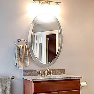 Head West Brushed Nickel Stainless Steel Oval Metal Framed Mirror for Bathroom Sink, Living Room, Vanity - 23" x 29"