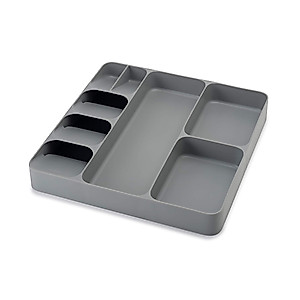 Joseph Joseph DrawerStore Kitchen Drawer Organizer Tray for Cutlery Utensils and Gadgets, Gray, 15.6 x 15.1 x 2.1 Inches & 85120 DrawerStore Kitchen Drawer Organizer Tray for Knives Knife Block, Gray