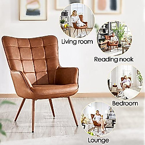 Yaheetech Faux Leather Chair Upholstered Living Room Chairs Accent Armchair with Tapered Legs Tufted Sofa Chairs for Home Office/Dining Room/Bedroom Brown, Set of 2