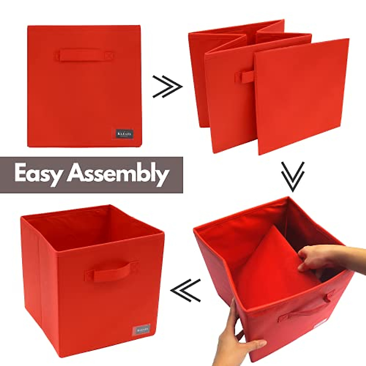 Kleafs 11 inch Storage Cubes, Collapsible Storage Bins, Clothes, Toys and Closet Organizer for Bedroom, Nursery, Playroom, Living Room - 6 pack (Red & Black).