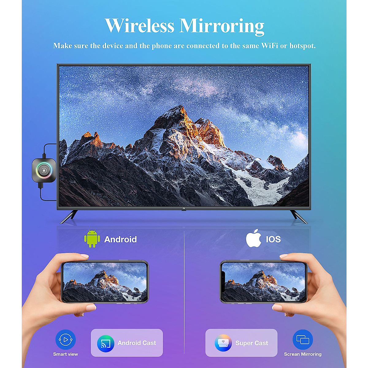 Wireless CarPlay Adapter with Netflix YouTube to Car and TV, Apple CarPlay and Android Auto Wireless Adapter for Car, Magic CarPlay Box CarPlay Streaming for Factory Wired CarPlay Cars from 2016