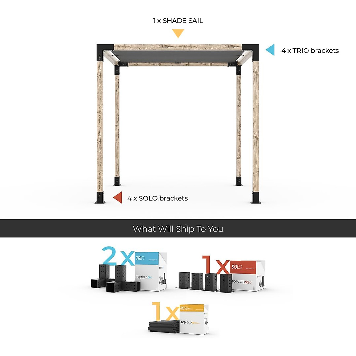 Pergola Kit with Shade SAIL for 4x4 Wood Posts (10x12)