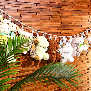 Yalikop 2 Pieces Stuffed Animals Storage Chain Toy Chain Organizer with 40 Pieces Plastic Clips, 2 Pieces Ceiling Hook and Door Hook for Hanging Plush Toys Hats Socks Holiday Cards