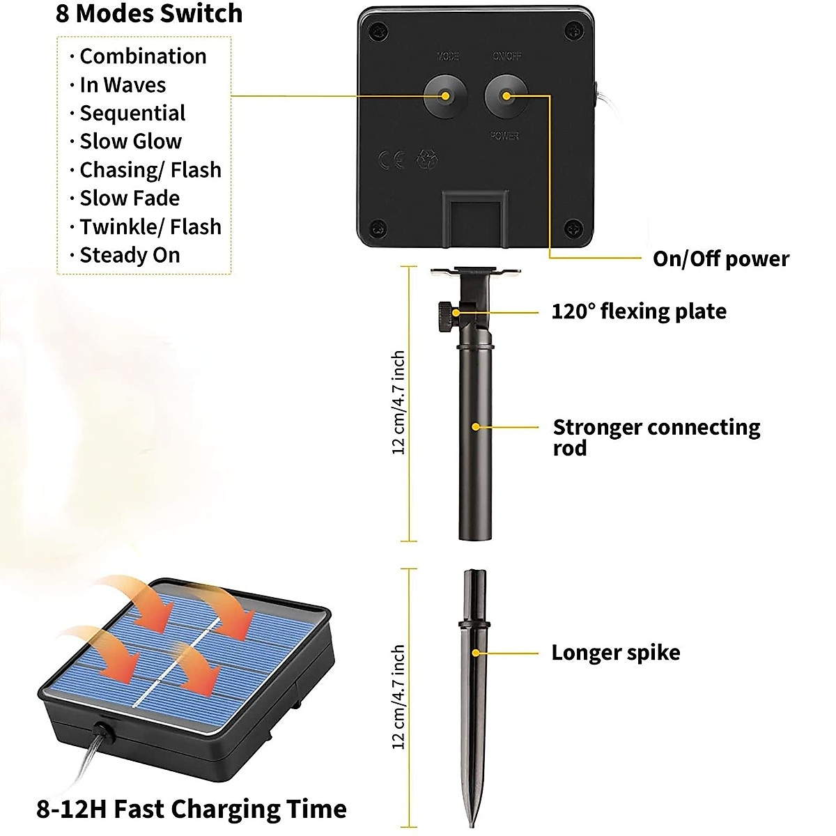 iShabao Solar String Lights, 50 LED Advanced Water Drop Solar Fairy String Lights Outdoor Waterproof, 8 Modes Solar Lights for Patio, Lawn, Home, Garden, Wedding, Party Decorations (White)