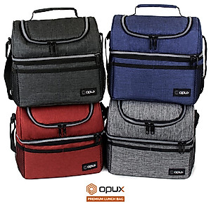 OPUX Lunch Box For Men Women, Insulated Large Lunch Bag Adult Work, Double Decker Lunchbox Meal Prep Dual Compartment Leakproof Lunch Cooler, Soft Lunch Pail Tote Boys Girls Kids School, Navy Blue 12L