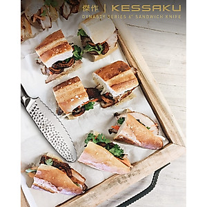 KESSAKU Spreader Sandwich Serrated Utility Knife - 6 inch - Dynasty Series - Razor Sharp Kitchen Knife - Forged ThyssenKrupp German High Carbon Stainless Steel - Hammered Finish - G10 Garolite Handle
