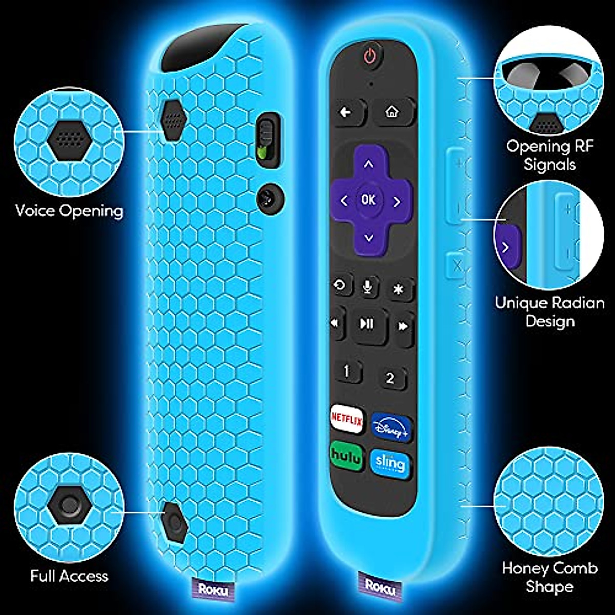 3 Pack Case for Roku Voice Remote Pro,Cover Roku Ultra 2020/2019/2018 Remote Control Silicone Protective Controller Back Sleeve Holder Replacement Skin New Protector-Glow Blue,Glow Green,Rainbow