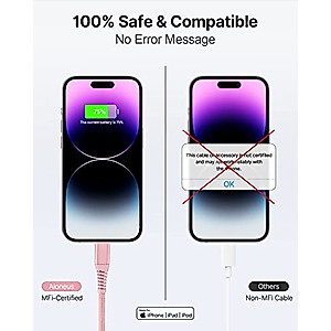 iPhone Charger 6ft 2Pack Apple MFi Certified Lightning Cable Fast Charging Nylon Braided Phone Charger iPhone Charging Cord Compatible with iPhone 14 13 12 11 Pro Xr Xs Max 10 8 7Plus 6 SE -Pink