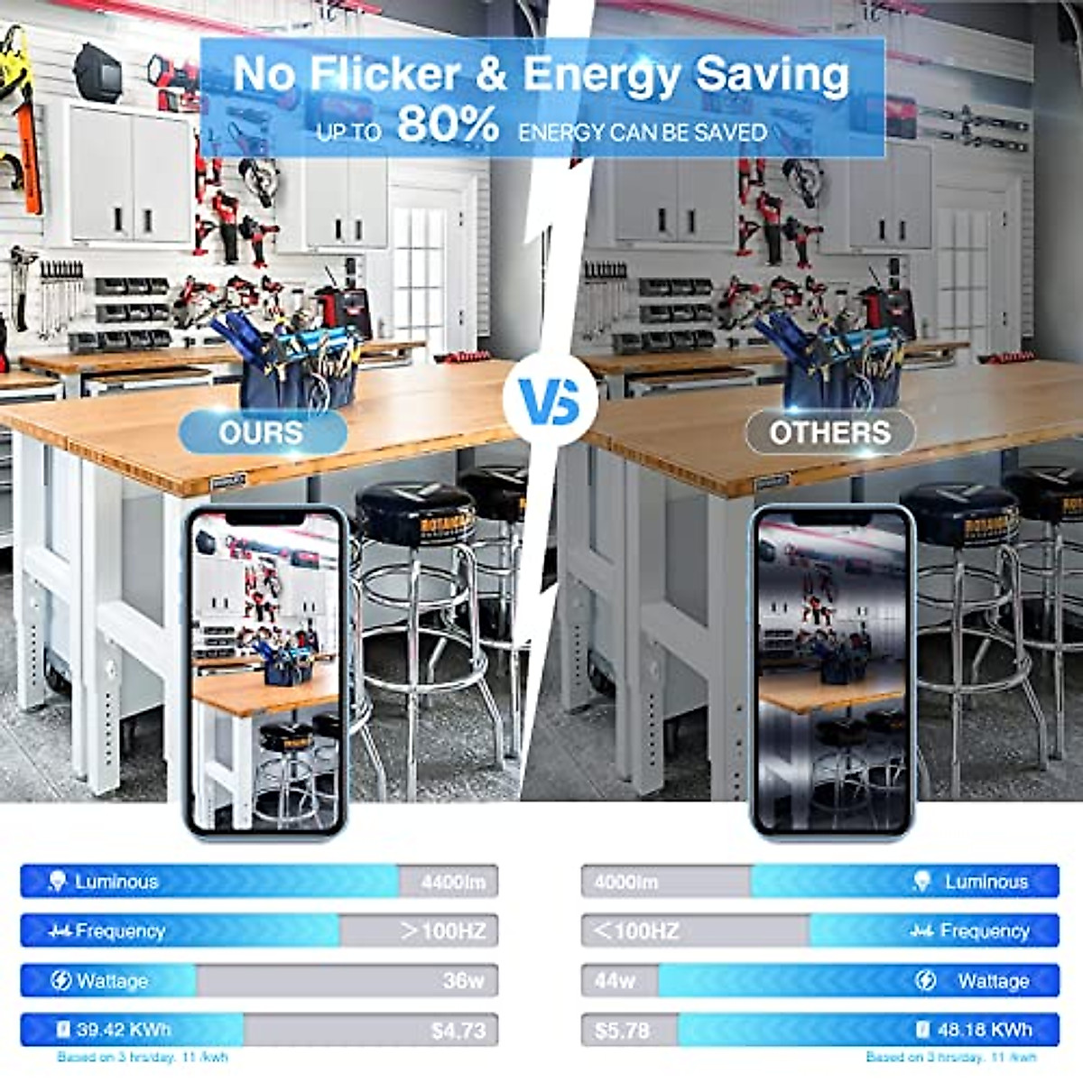 Ensenior 10 Pack Linkable LED Utility Shop Light, 4 FT 4400lm, 36W Equivalent 280W, 5000K Daylight, 48 Inch Integrated Fixture for Garage&Workbench, Surface or Hanging Mount, Black, ETL Certified