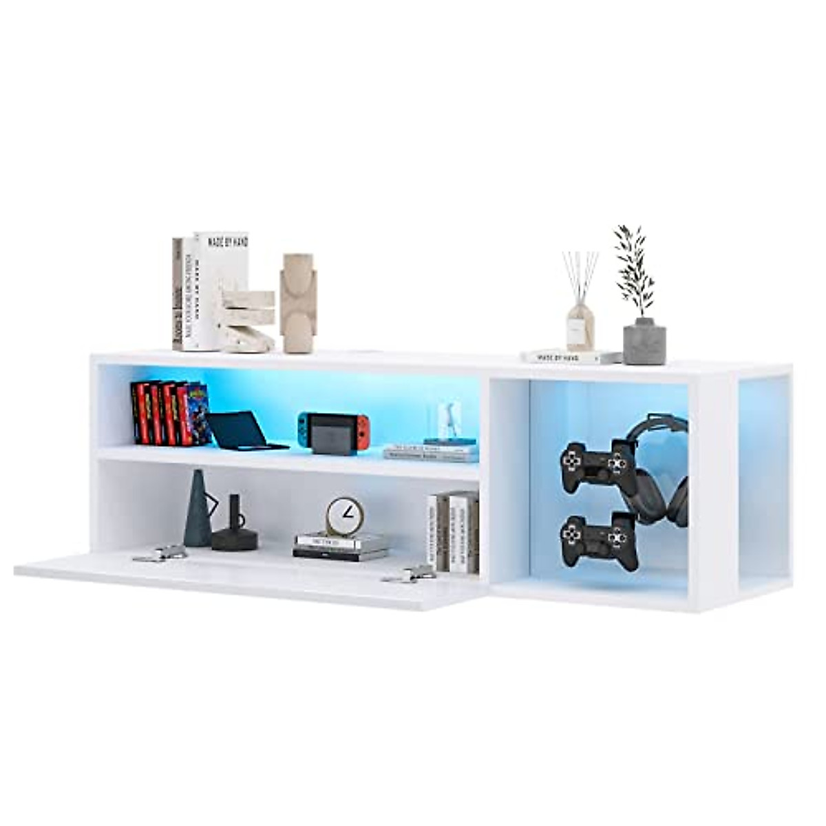 SogesPower Floating TV Stand Wall Mounted with Lights,LED TV Stand Floating Entertainment Center with Storage for Bedroom Living Room,Modern Floating Shelf for Under TV,White 40"