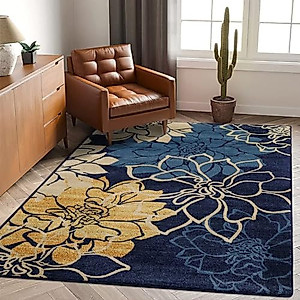 GAOMON Modern Floral Area Rug 8x10 Contemporary Indoor Plush Floor Cover Non-Shedding Vintage Throw Carpet Non-Slip Thicken Floor Carpet Retro Accent Rug for Living Room Bedroom Home Office Nursery