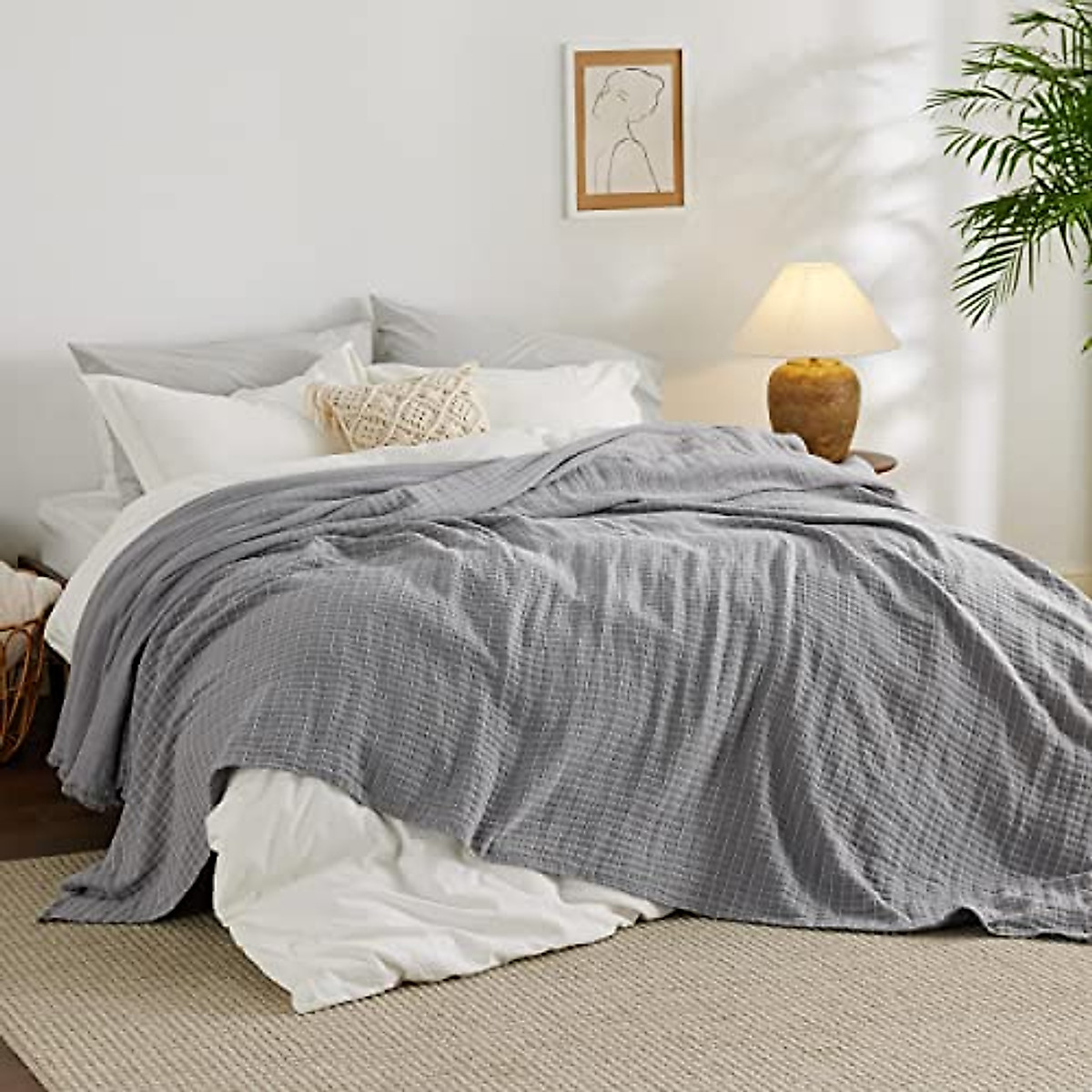 Bedsure 100% Cotton Muslin Blanket Grey King & Bedsure 100% Cotton Muslin Blanket Sage Green Throw