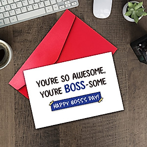 Funny Pun Boss Day Card for Him Her Team Leader Man Women,Happy Boss’s Day Card form Staff Coworker Employee, Boss birthday Card, Boss Appreciation Card, “You’re So Awesome,You’re Boss-Some”