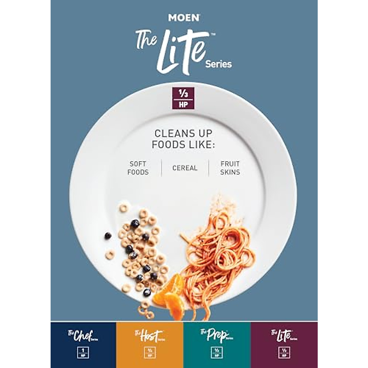 Moen GXP33C Lite Series PRO 1/3 HP Compact Continuous Feed Garbage Disposal for Kitchen Sink, Power Cord Included